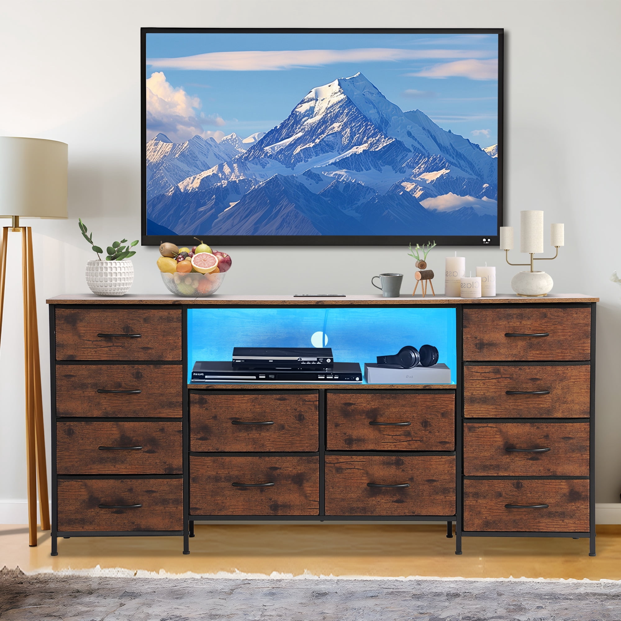 Haverchair TV Stand Dresser with 12 Fabric Drawer for Living Room ...