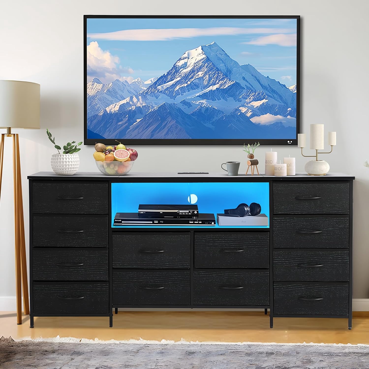 Haverchair TV Stand Dresser with 12 Fabric Drawers for Living Room ...