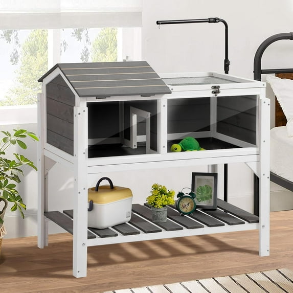 Haverchair Wooden Tortoise Habitat with Shelf Storage and Adjustable ...