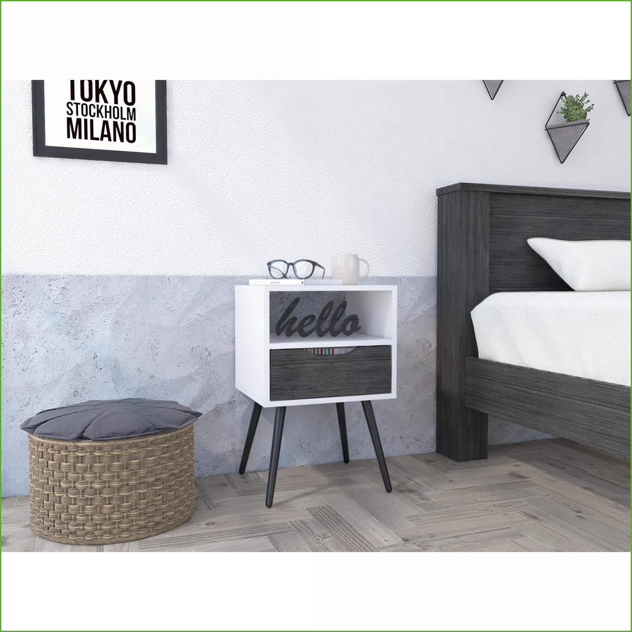 Haverson 1-Drawer 1-Shelf Bedroom Nightstand Smokey Oak & White ...