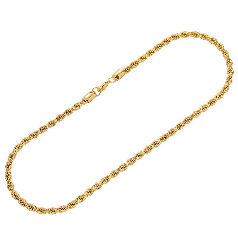 Havilah Women's Necklace 3mm Width 24 Inch Gold Stainless Steel Rope Chain Necklace Stainless ...
