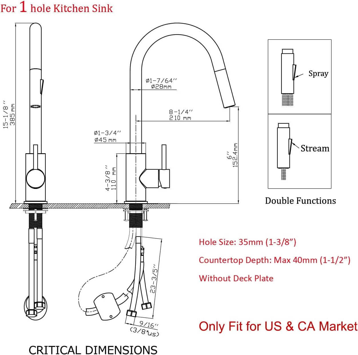 Havin Gold Kitchen Faucet with Pull Down Sprayer, High Arc Stainless ...