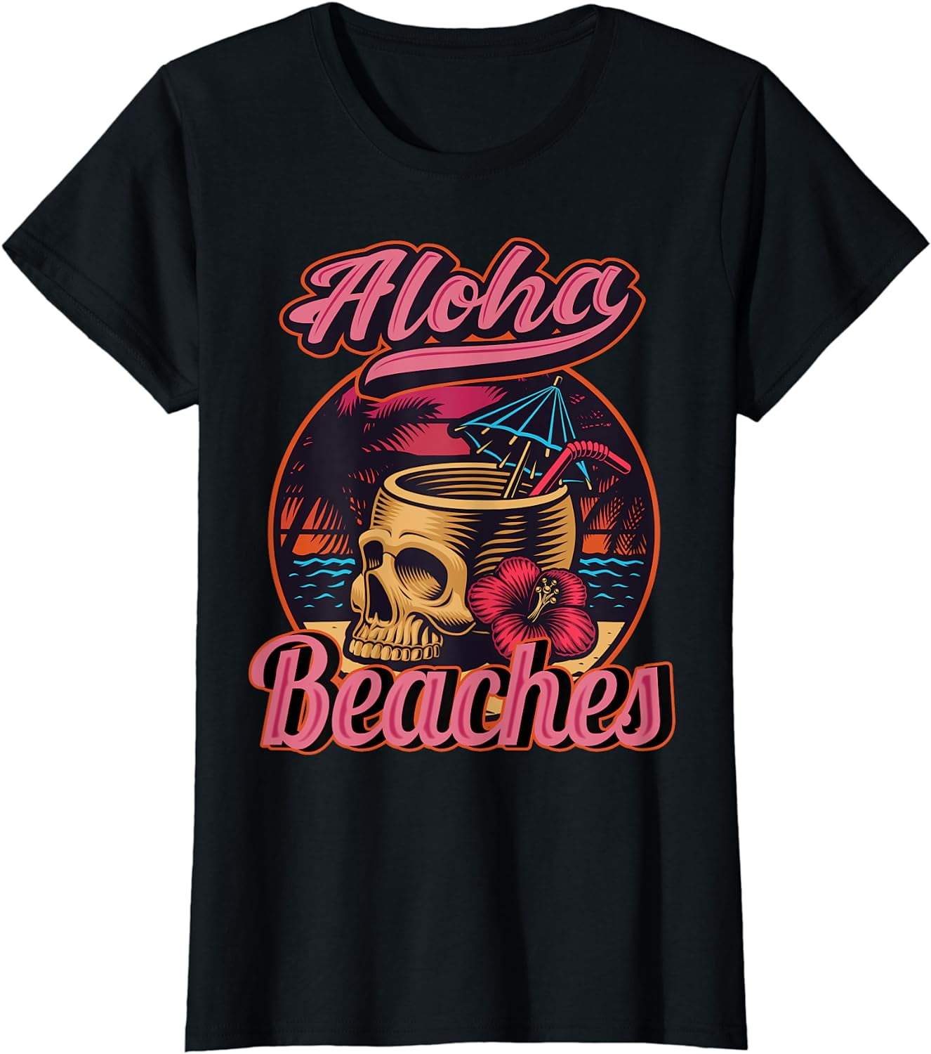 Hawaii Aloha Beaches Tropical Goth Skeleton Skull Hawaiian T-Shirt ...