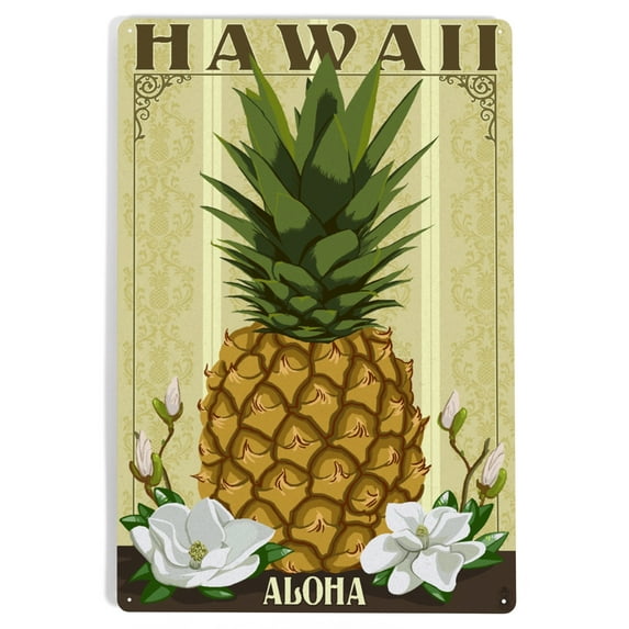Hawaii, Aloha, Colonial Pineapple (12x18 Aluminum Art, Indoor Outdoor ...