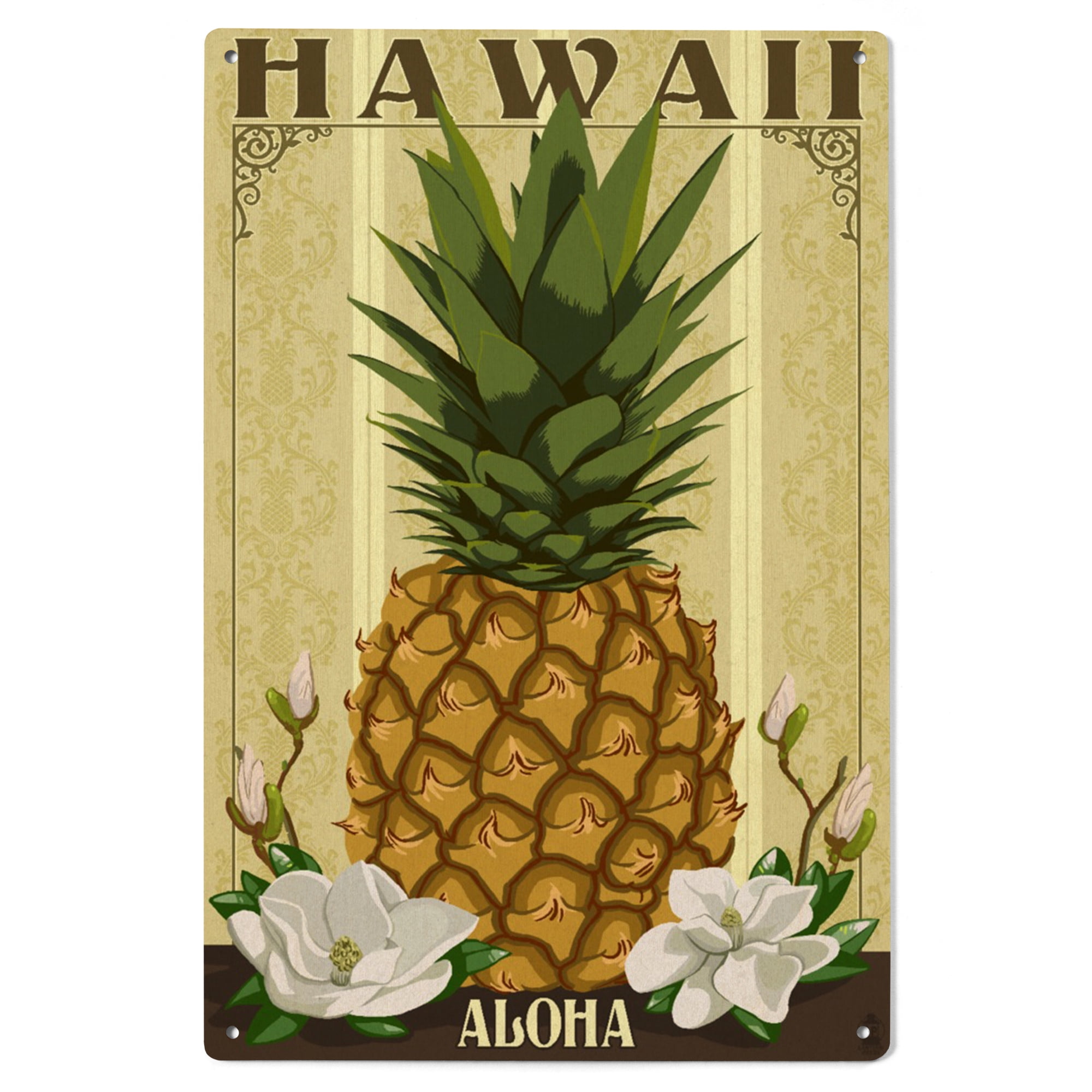 Hawaii, Aloha, Colonial Pineapple Birch Wood Wall Sign (6x9 Rustic Home ...