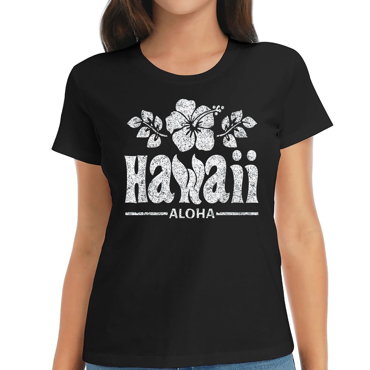 Hawaii Aloha Flower Distressed White Print Summer Top for Women with ...
