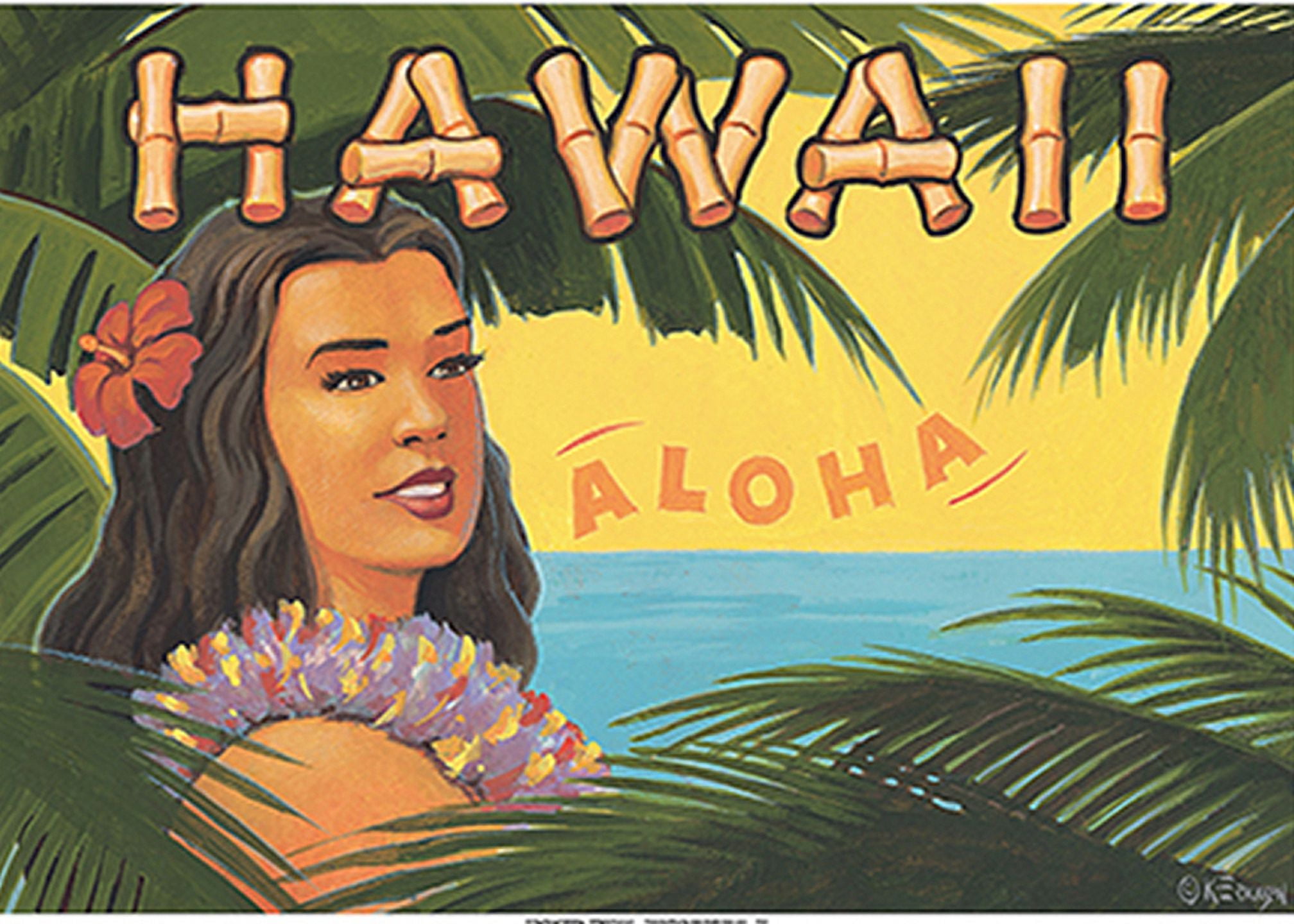 Hawaii Aloha - Hula Girl - Vintage Hawaiian Travel Poster by Kerne ...