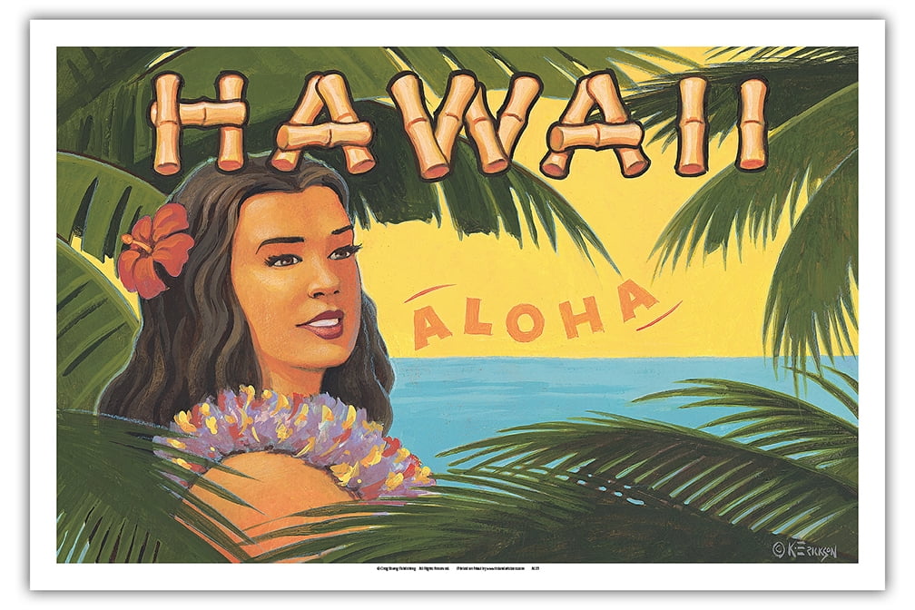 Hawaii Aloha - Hula Girl - Vintage Hawaiian Travel Poster by Kerne ...