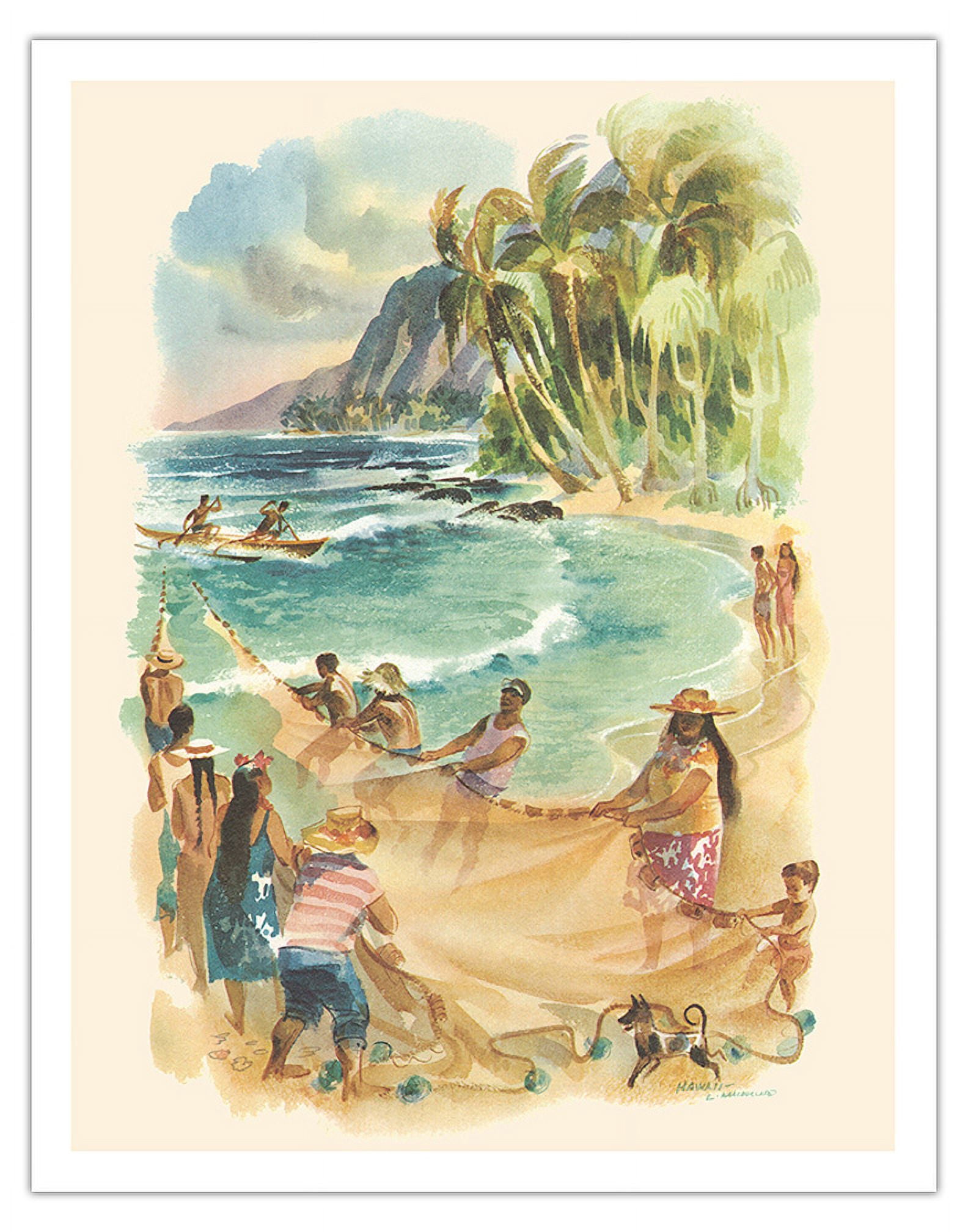 Hawaii - Ancient Hawaiian Hukilau Fishing - Vintage Ocean Liner Travel ...