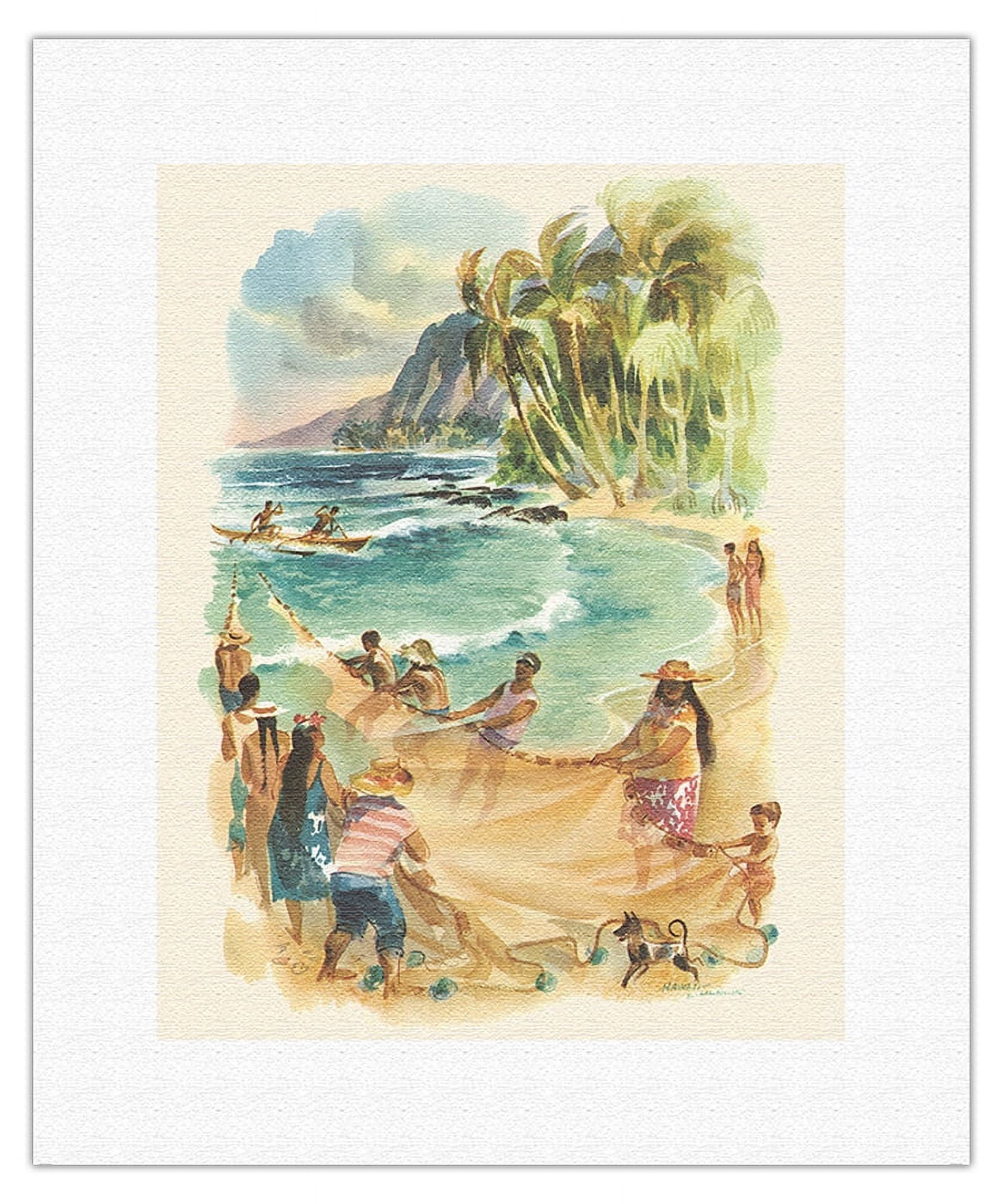 Hawaii - Ancient Hawaiian Hukilau Fishing - Vintage Ocean Liner Travel ...
