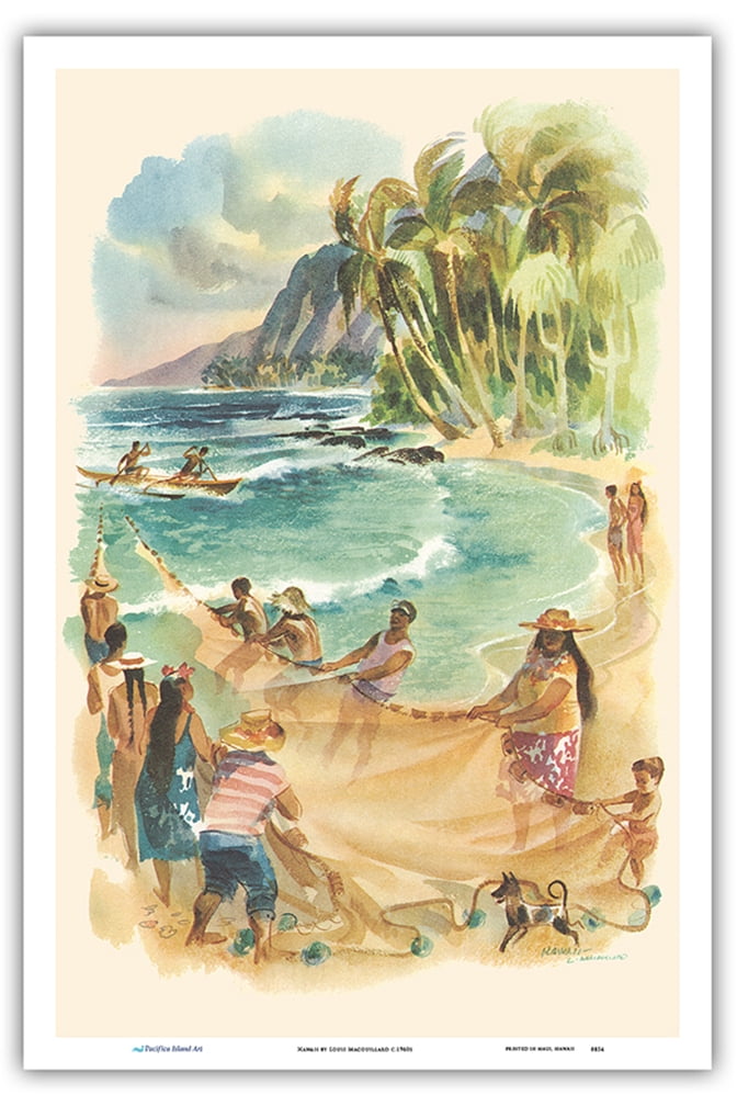 Hawaii - Ancient Hawaiian Hukilau Fishing - Vintage Ocean Liner Travel ...