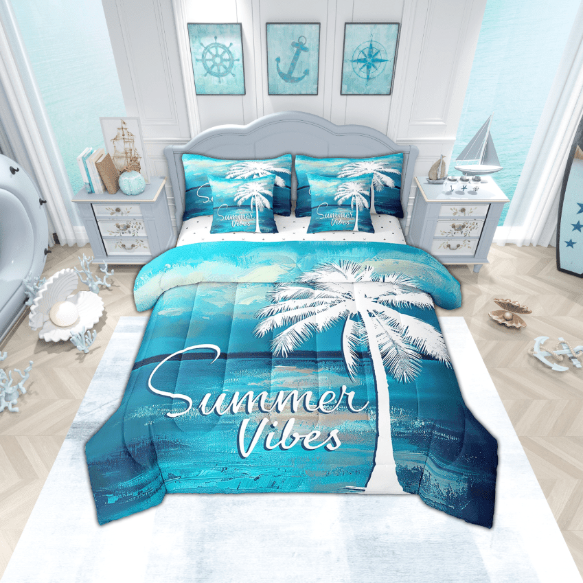 Hawaii Beach Bed in a Bag Queen Comforter Set 7 Piece,Tropical Palm ...