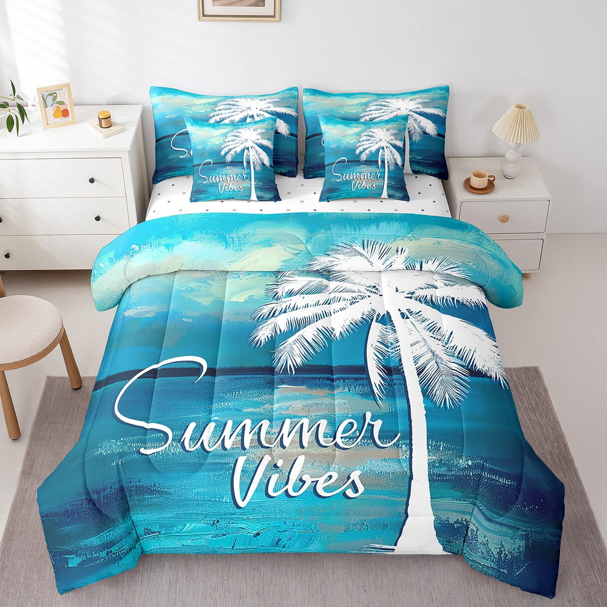 Hawaii Beach Comforter Set 7 Piece Bed in a Bag Twin,Tropical Palm Tree ...