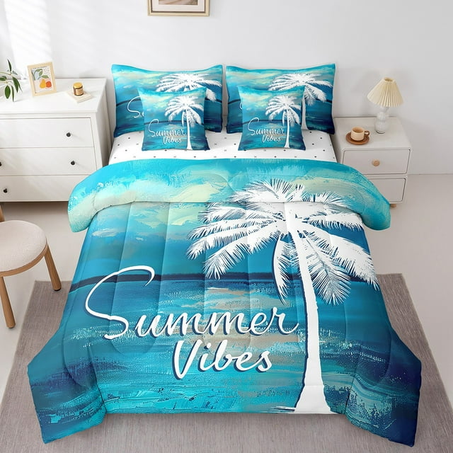 Hawaii Beach Comforter Set 7 Piece Bed in a Bag Twin,Tropical Palm Tree ...