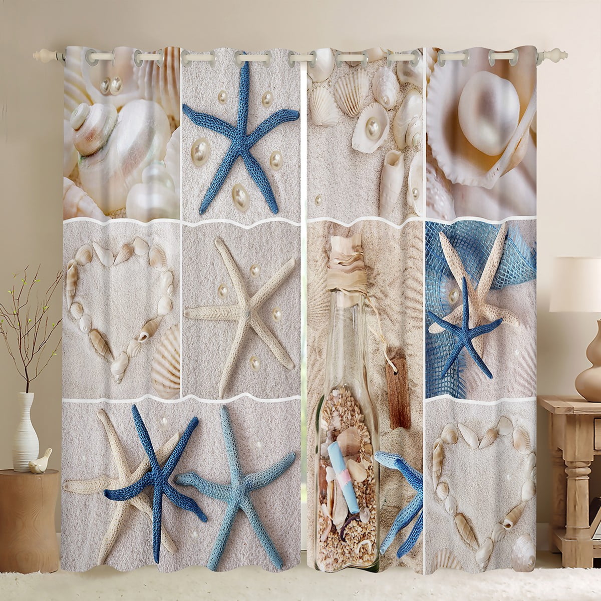 Hawaii Beach Decor Blackout Curtains Patchwork Starfish Curtains ...