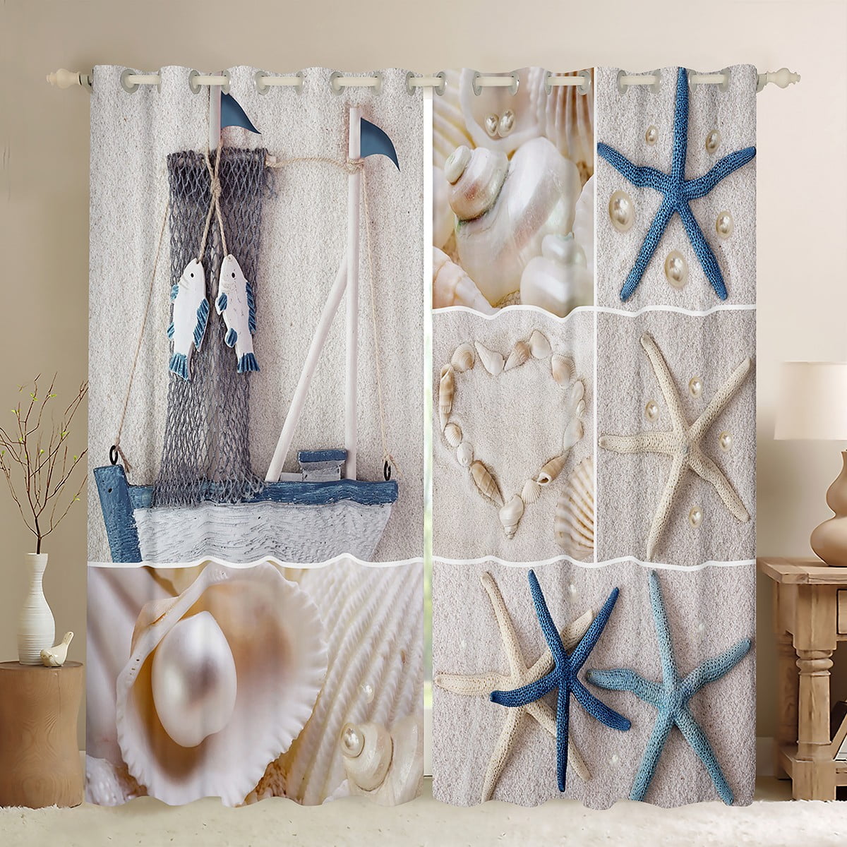 Hawaii Beach Decor Blackout Curtains Patchwork Starfish Curtains ...