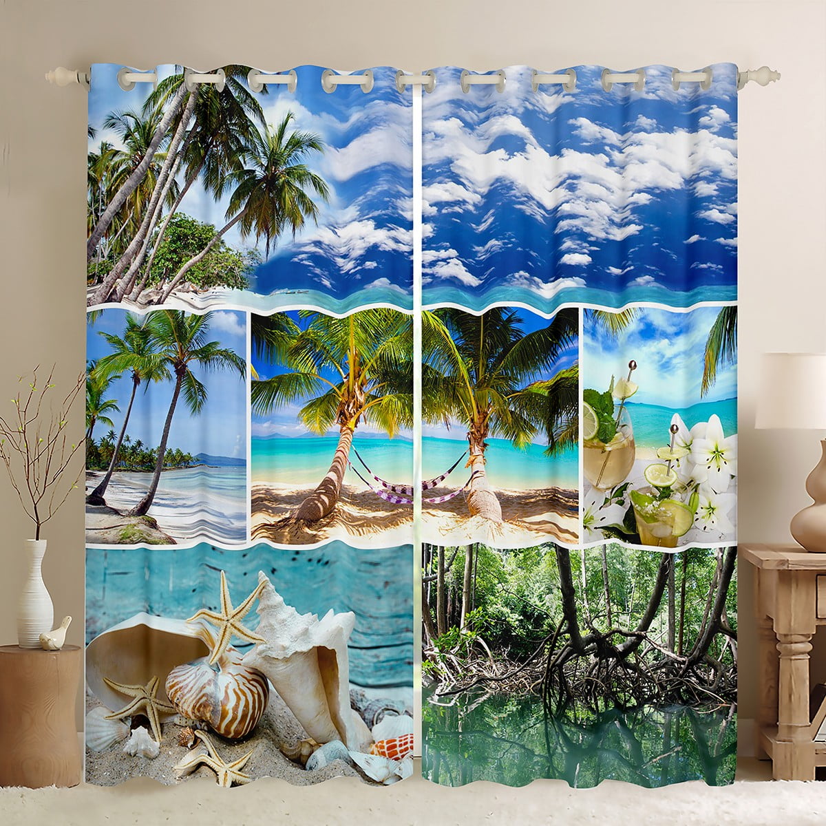 Hawaii Beach Decor Blackout Curtains Patchwork Starfish Curtains ...