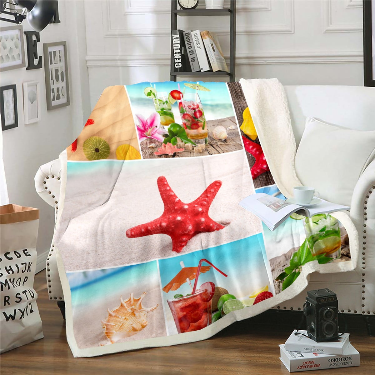 Hawaii Beach Decor Blanket Patchwork Red Starfish Throw Blanket for ...