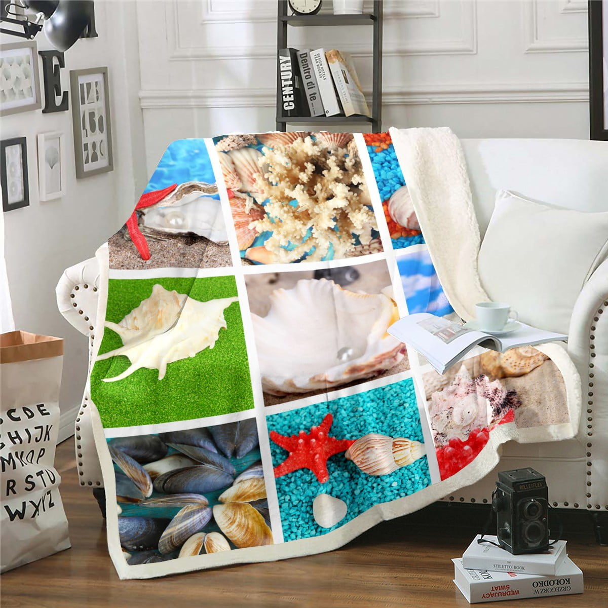 Hawaii Beach Decor Blanket Patchwork Red Starfish Throw Blanket for ...