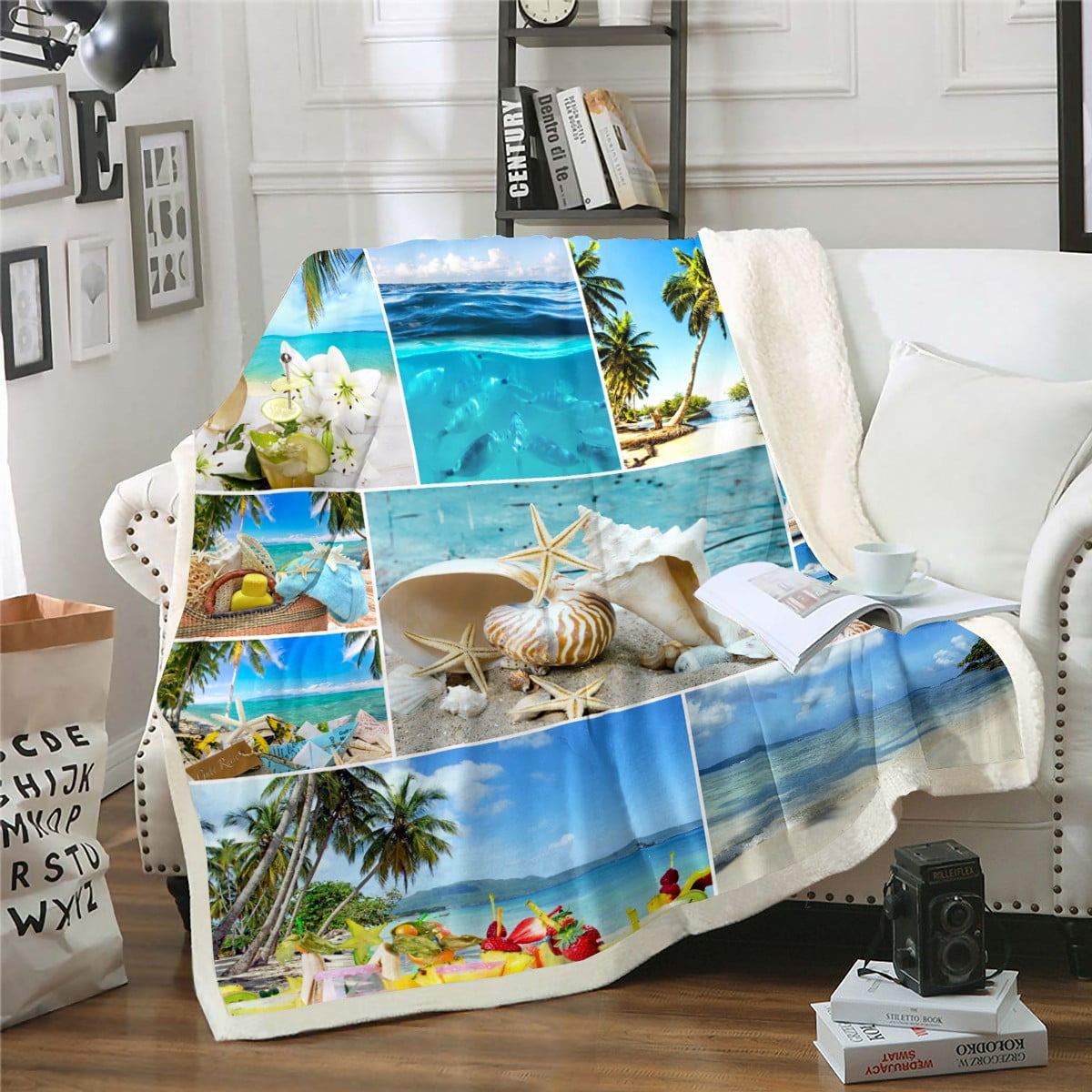 Hawaii Beach Decor Blanket Patchwork Starfish Throw Blanket for Women ...