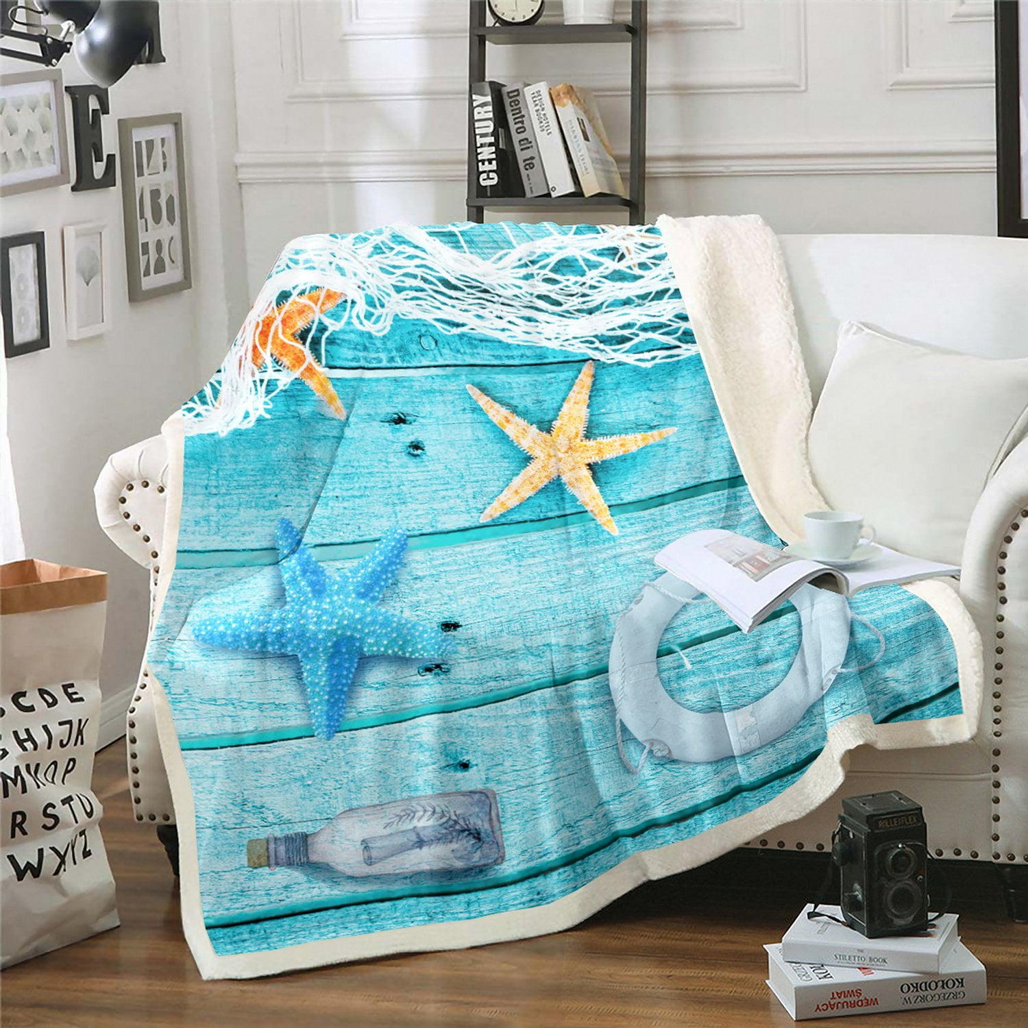Hawaii Beach Decor Blanket Patchwork Starfish Throw Blanket for Women Adults,Blue Ocean Fleece ...