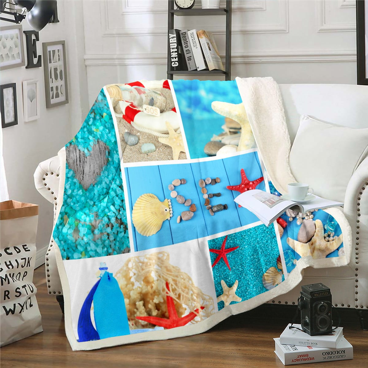 Hawaii Beach Decor Blanket Patchwork Starfish Throw Blanket for Women ...