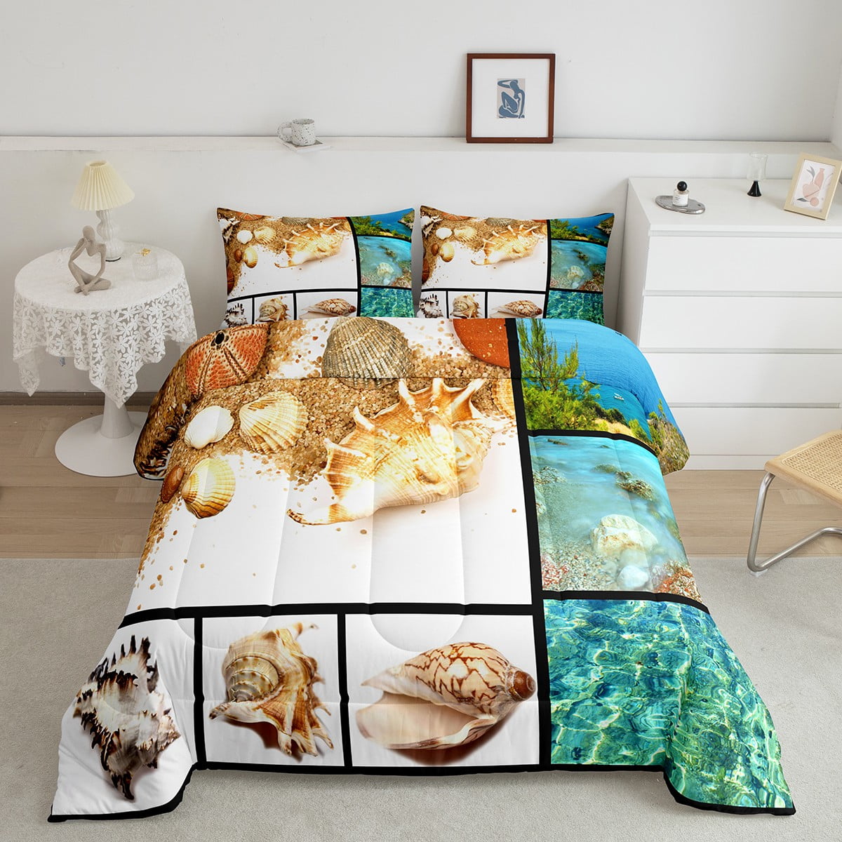 Hawaii Beach Decor Comforter Set Patchwork Starfish Bedding Set for ...
