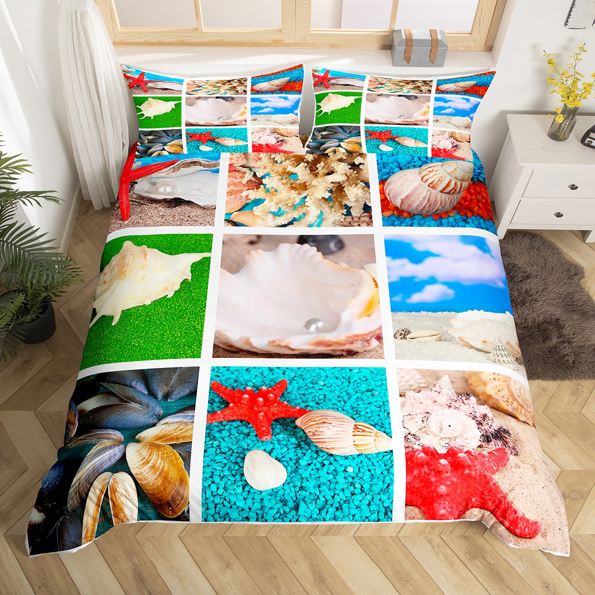 Hawaii Beach Decor Duvet Cover Patchwork Red Starfish Bedding Set for ...