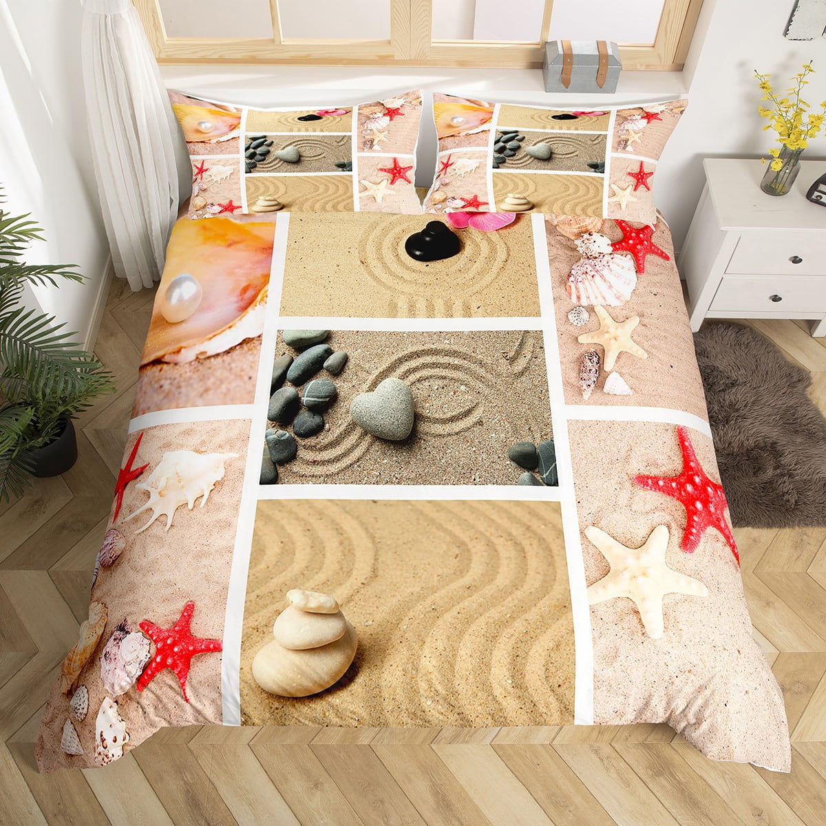 Hawaii Beach Decor Duvet Cover Patchwork Starfish Bedding Set for Women ...