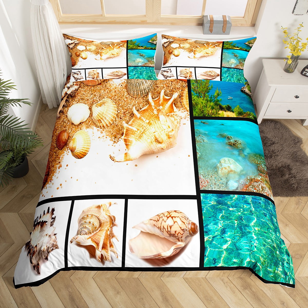 Hawaii Beach Decor Duvet Cover Patchwork Starfish Bedding Set for Women ...