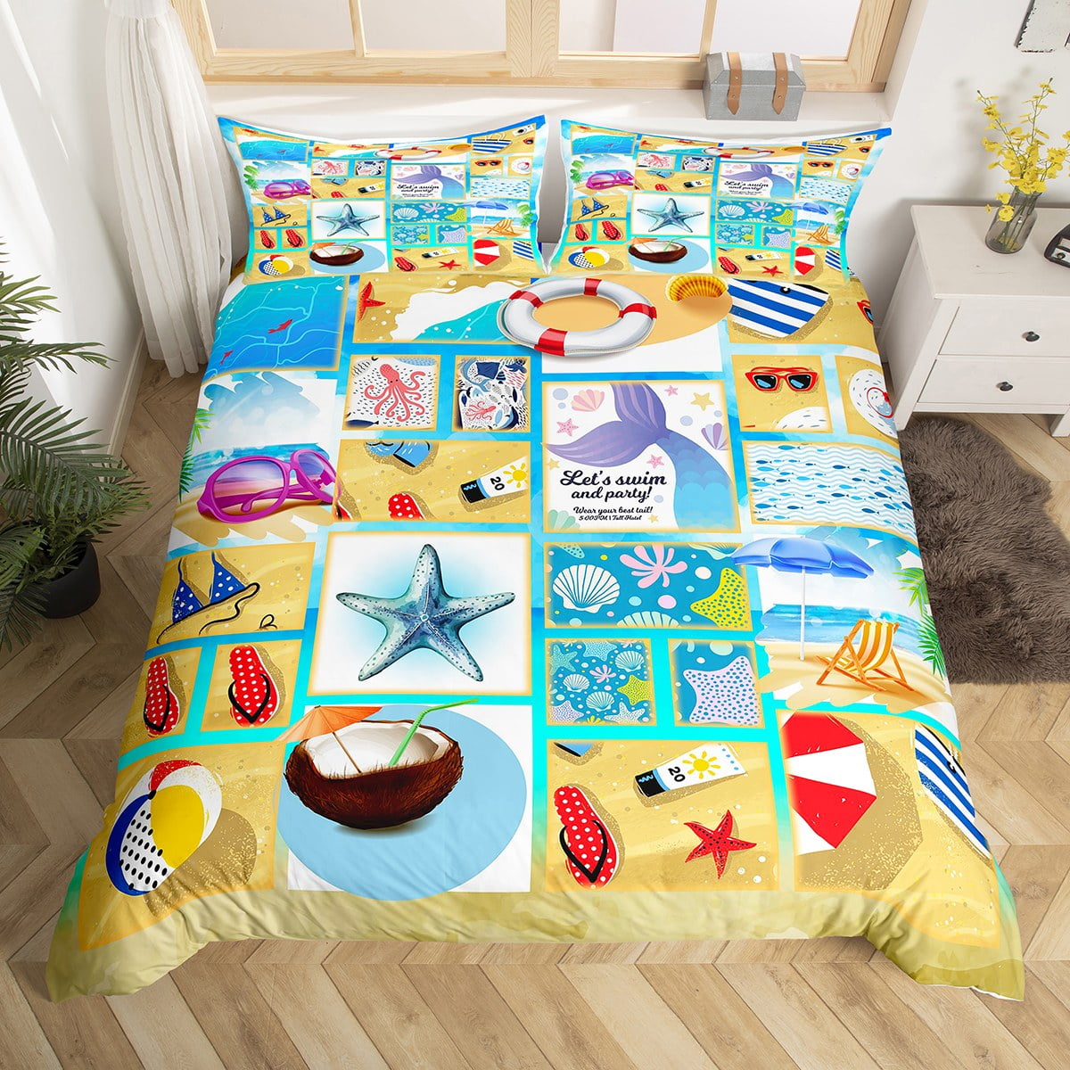 Hawaii Beach Decor Duvet Cover Patchwork Starfish Bedding Set for Women ...