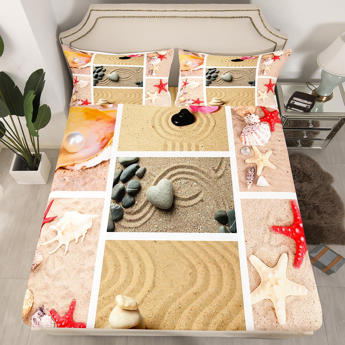 Hawaii Beach Decor Fitted Sheet Patchwork Starfish Bed Sheets for Women Adults Boys,Blue Ocean ...