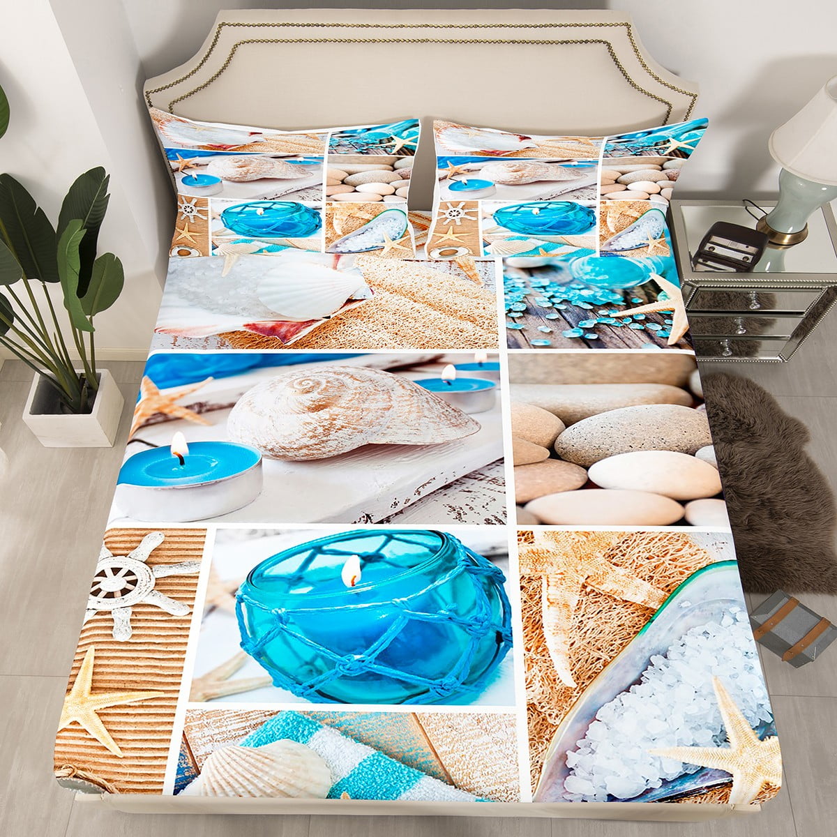 Hawaii Beach Decor Fitted Sheet Patchwork Starfish Bed Sheets for Women ...