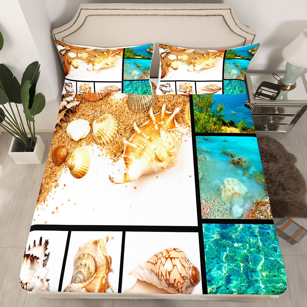 Hawaii Beach Decor Fitted Sheet Patchwork Starfish Bed Sheets for Women ...