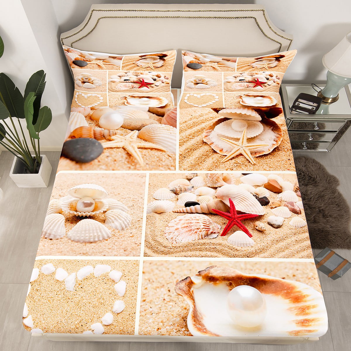Hawaii Beach Decor Fitted Sheet Patchwork Starfish Bed Sheets for Women ...