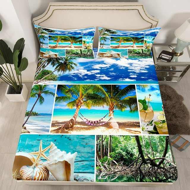 Hawaii Beach Decor Fitted Sheet Patchwork Starfish Bed Sheets for Women ...