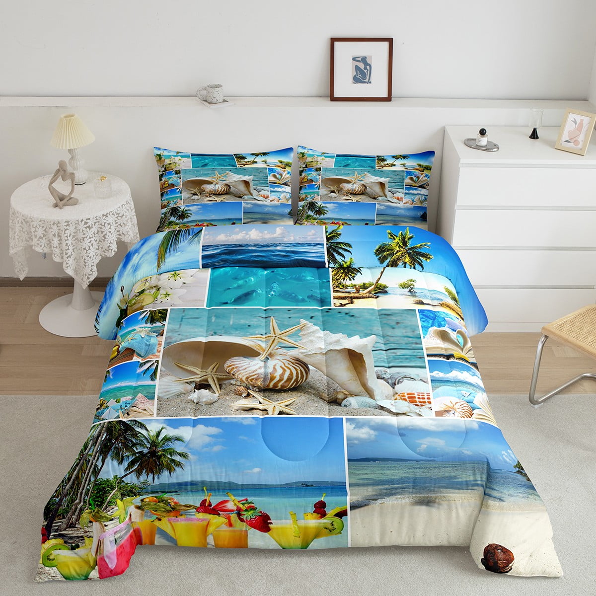 Hawaii Beach Decor Queen Comforter Set Patchwork Starfish Bedding Set ...