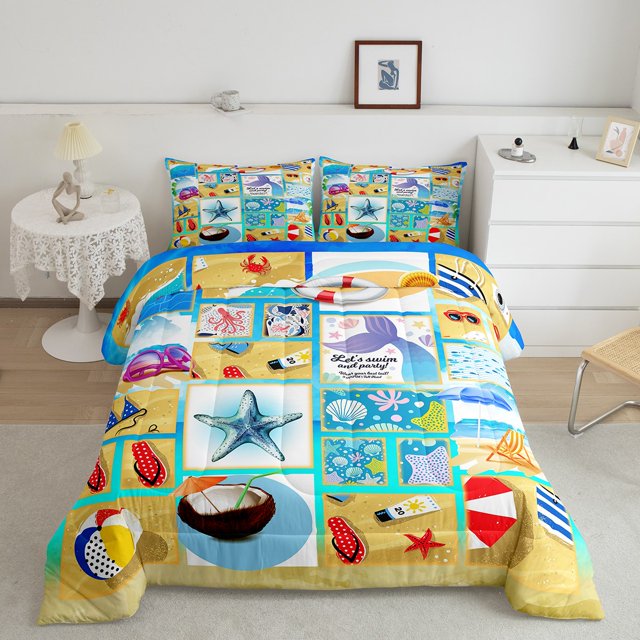 Hawaii Beach Decor Queen Comforter Set Patchwork Starfish Bedding Set ...