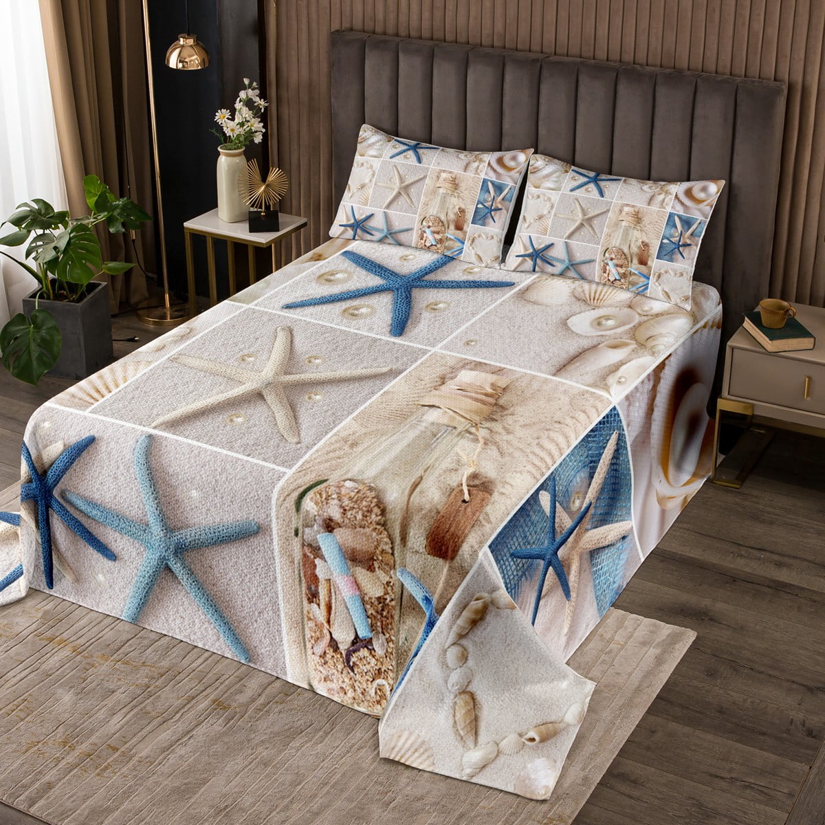 Hawaii Beach Decor Quilt Set Patchwork Starfish Bedspread Set for Women ...