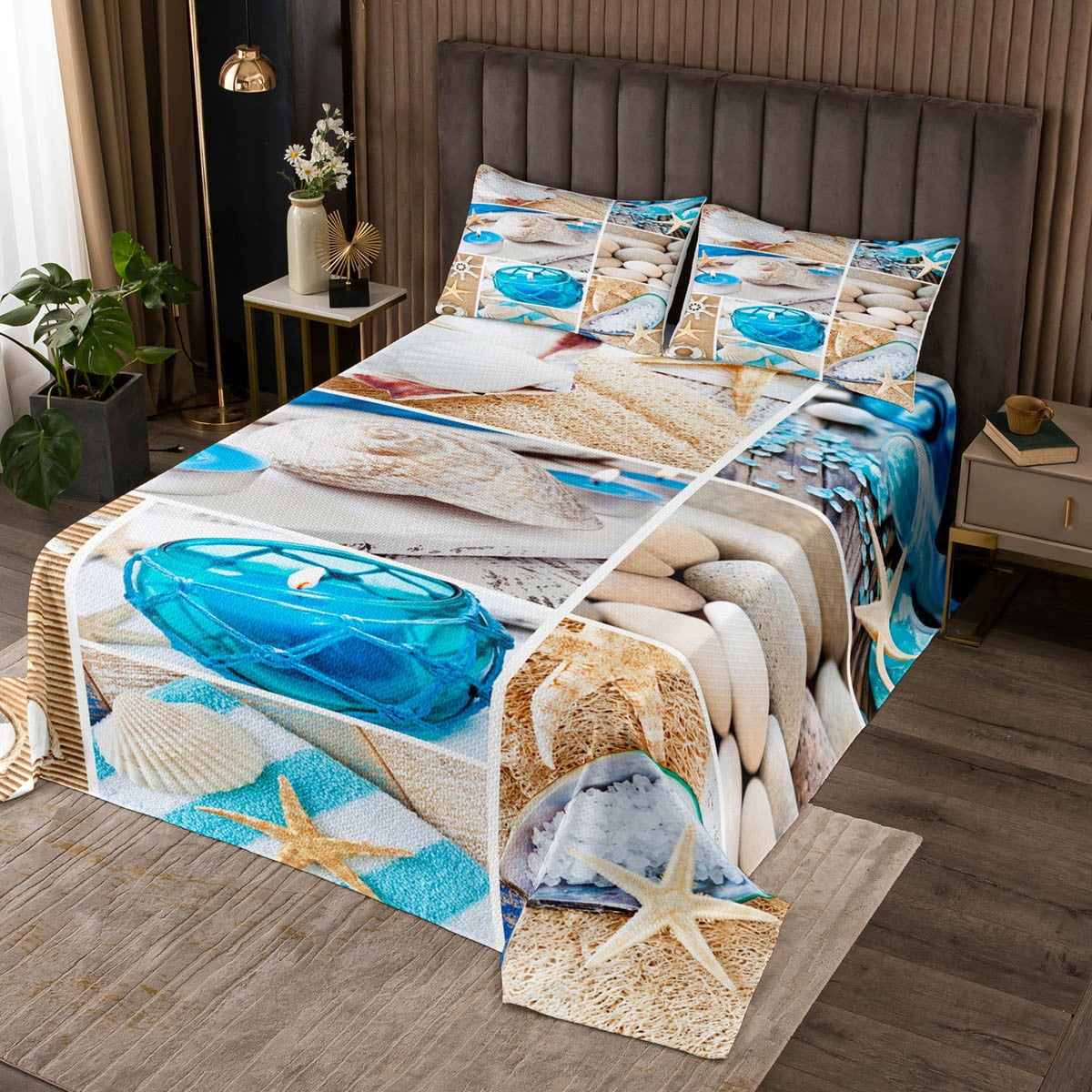 Hawaii Beach Decor Quilt Set Patchwork Starfish Bedspread Set for Women ...