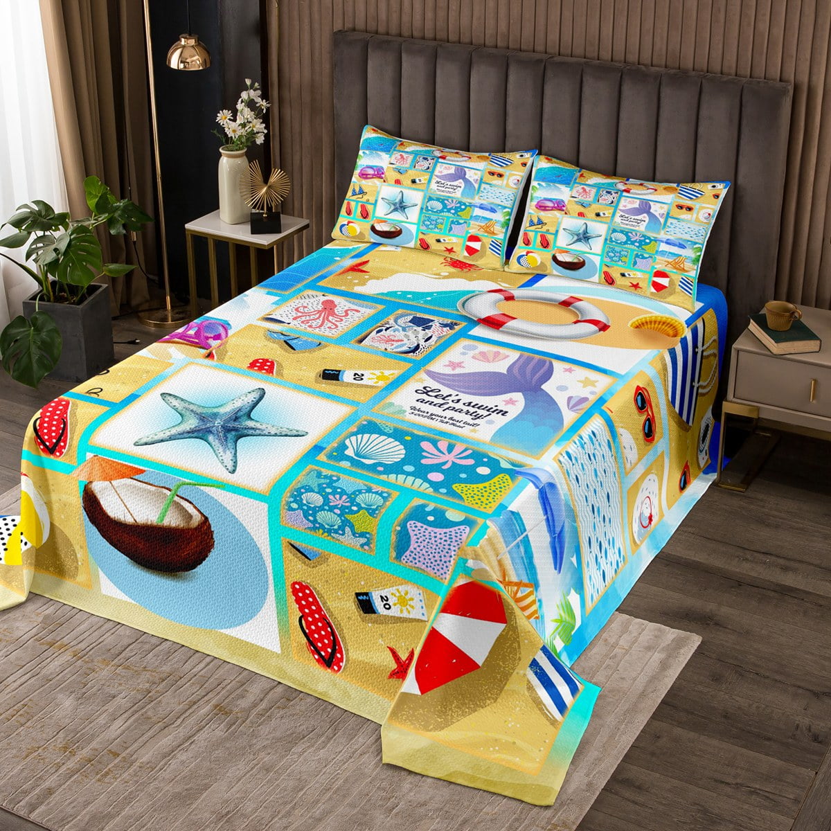 Hawaii Beach Decor Quilt Set Patchwork Starfish Bedspread Set for Women ...