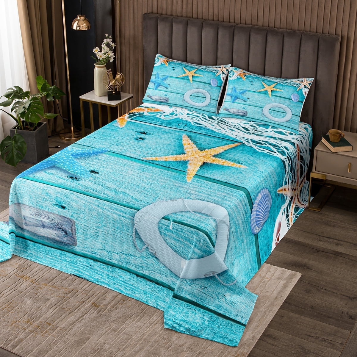 Hawaii Beach Decor Quilt Set Patchwork Starfish Bedspread Set for Women ...