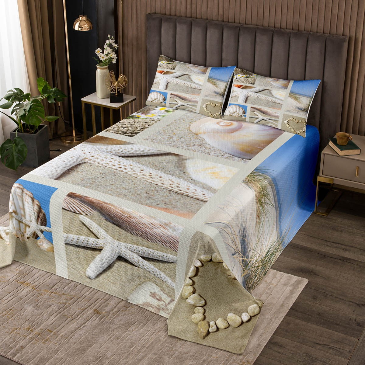 Hawaii Beach Decor Quilt Set Patchwork Starfish Bedspread Set for Women ...