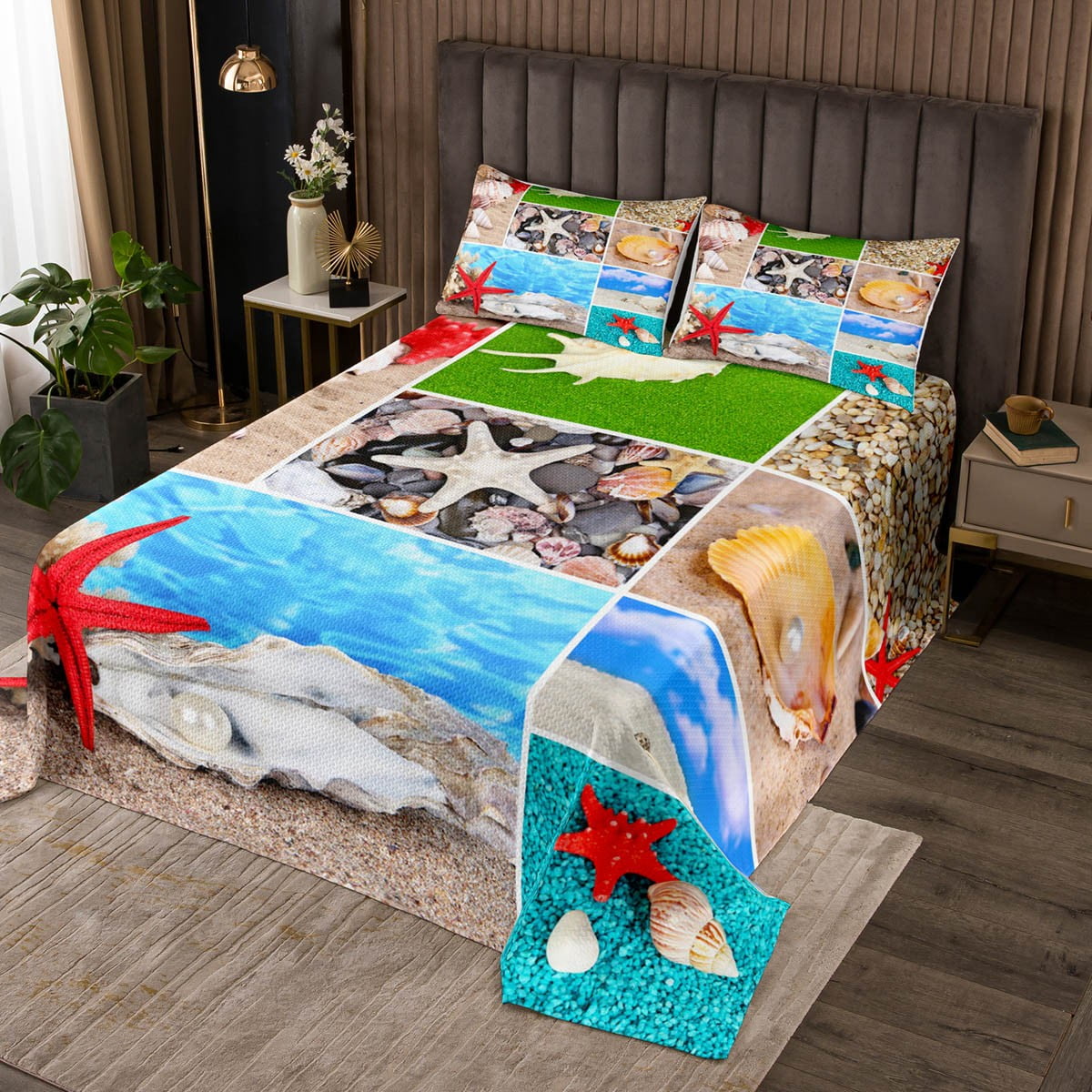 Hawaii Beach Decor Quilt Set Patchwork Starfish Bedspread Set for Women ...