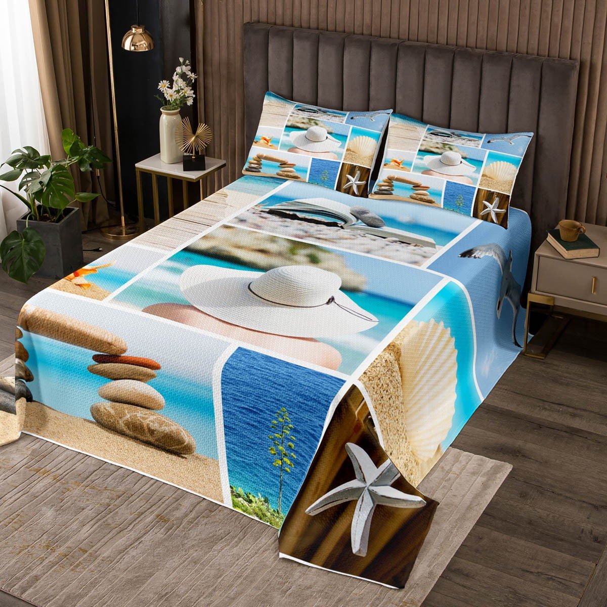 Hawaii Beach Decor Quilt Set Patchwork Starfish Bedspread Set for Women ...