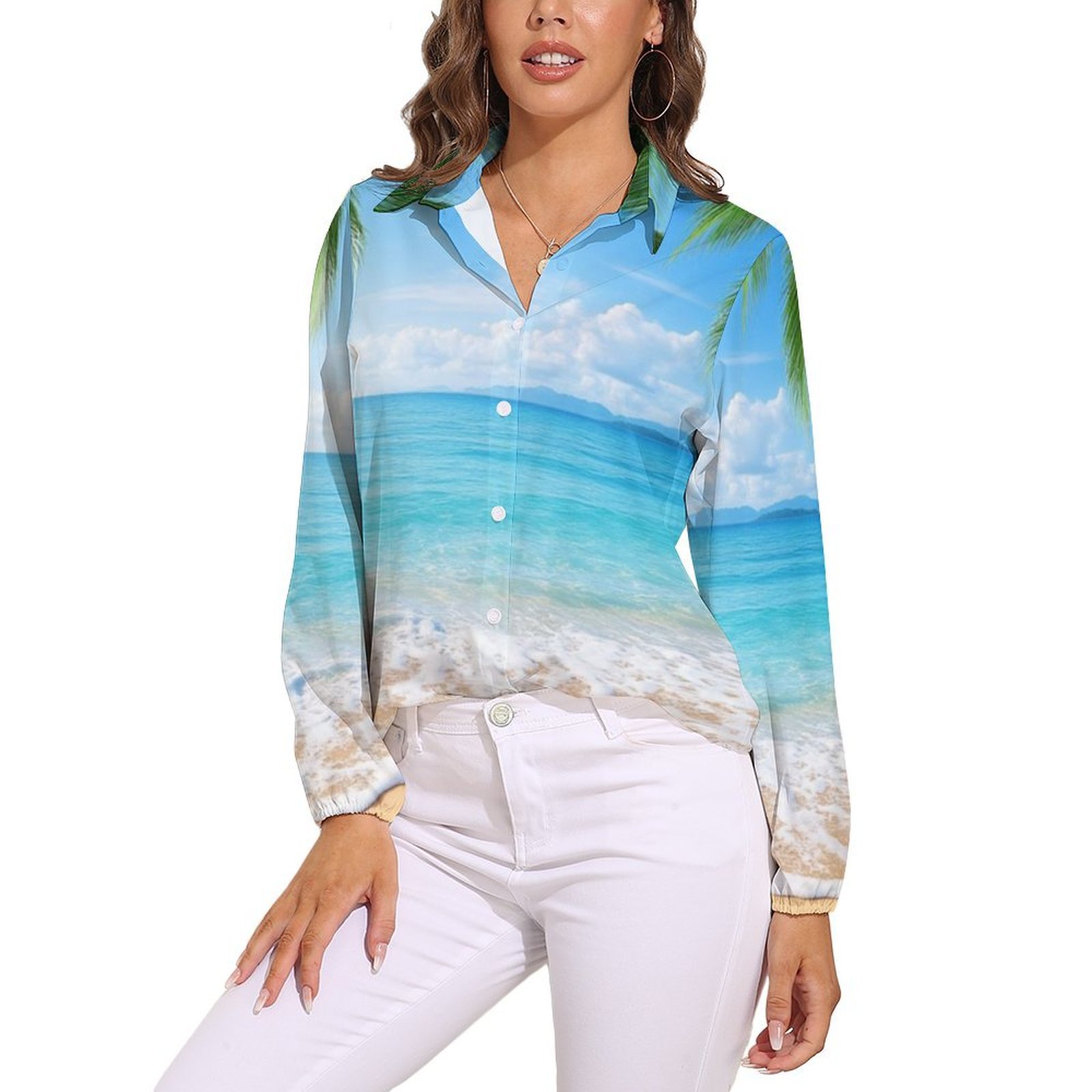 Hawaii Beach Tropical Seaside Palm Trees-2 Vntage Casual Long Sleeve ...