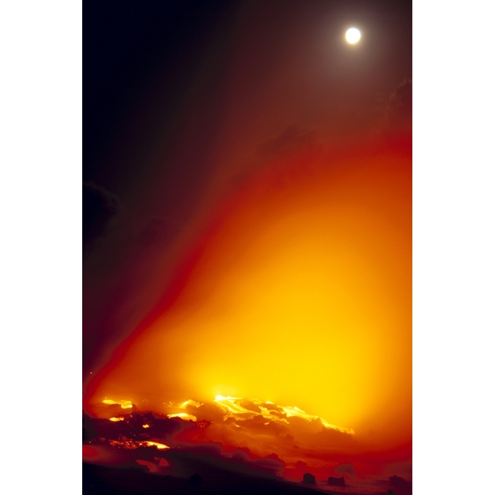 Hawaii Big Island Hawaii Volcanoes National Park Full Moon Over Lava ...