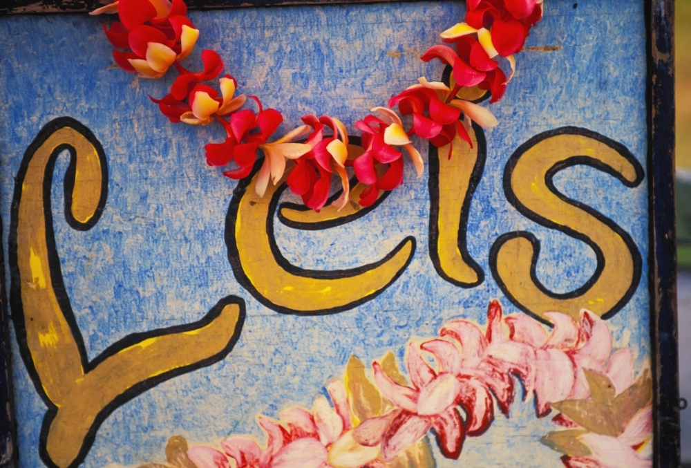 Hawaii, Big Island, Hilo, Lei And Flower Stand Sign Poster Print (34 x ...