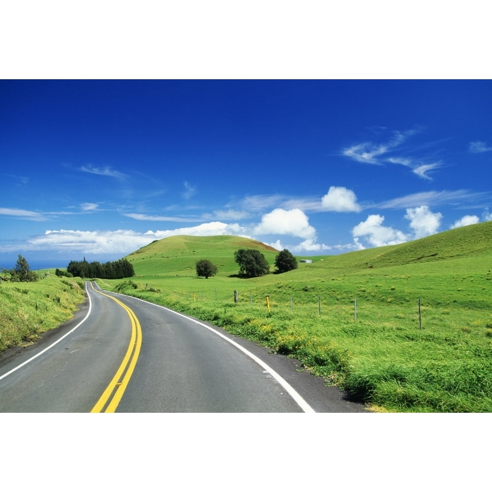 Hawaii, Big Island, Waimea Ranch Land, Road Curving Through Lush ...