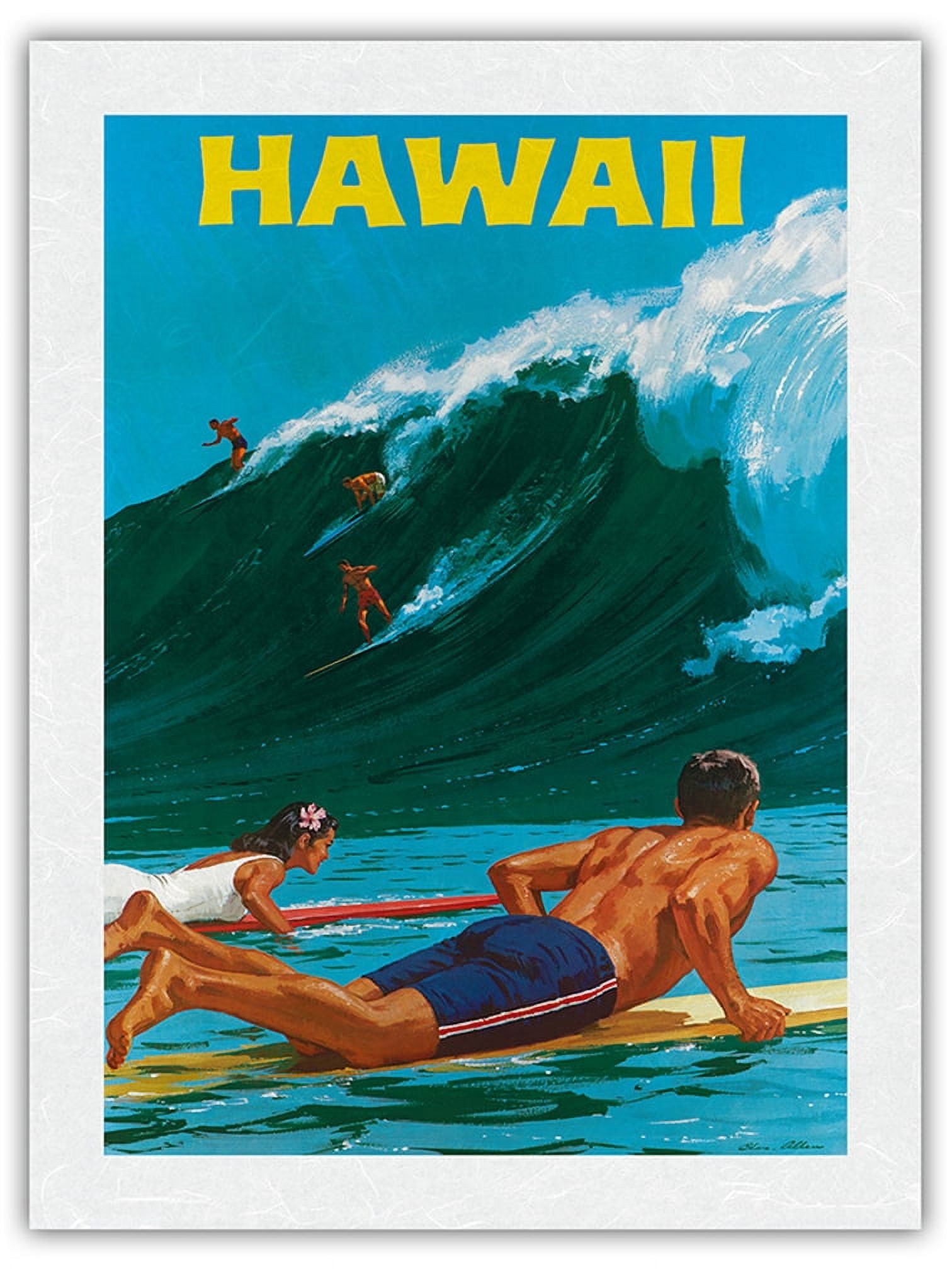 Hawaii - Big Wave Surfing - Vintage Travel Poster by Chas Allen c.1950s ...
